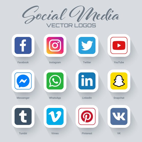 Popular social media logos collection Royalty Free Vector
