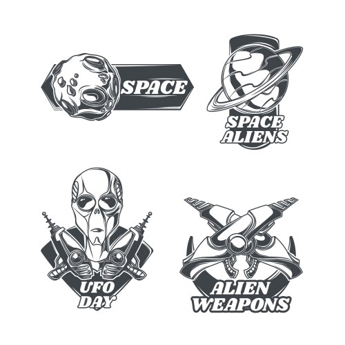 Set of ufo emblems labels badges logos isolated Vector Image
