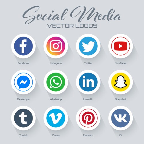 Set popular social media logos Royalty Free Vector Image