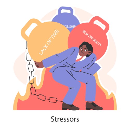 Overwhelmed businessman bending under heavy Vector Image