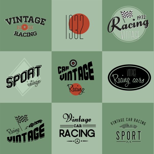 Icons of vintage car racing Royalty Free Vector Image