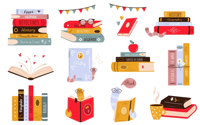 Cartoon Stack of Books Vector Images (over 9,100)