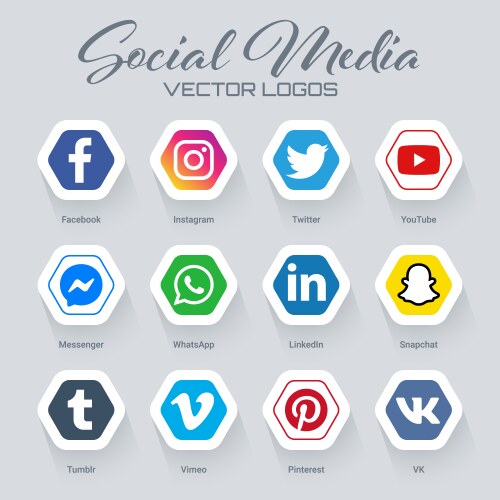 Popular social media logos collection Royalty Free Vector
