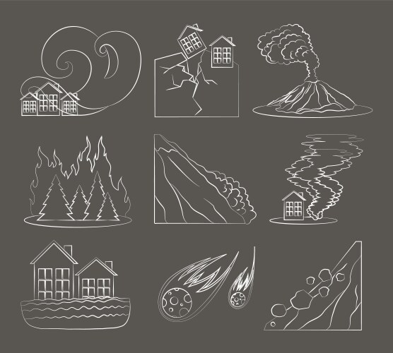 Natural disaster icons collection Royalty Free Vector Image