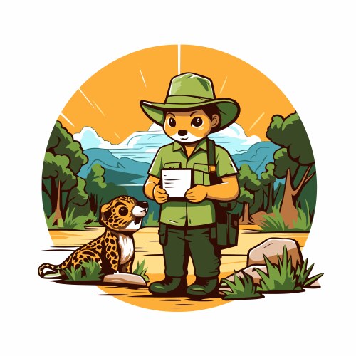 Cartoon safari explorer with hat and tools Vector Image
