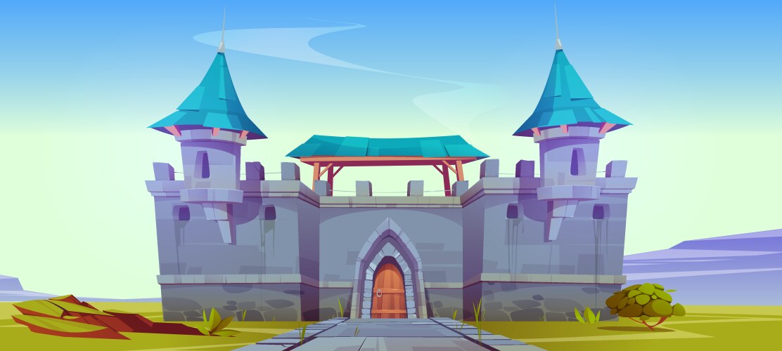Cartoon fortress medieval stone castle Royalty Free Vector