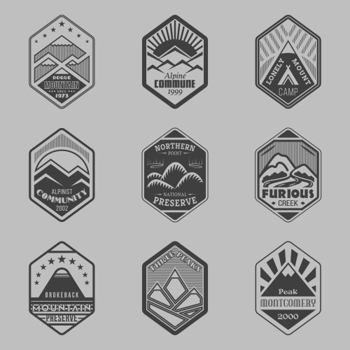 Mountain badges linear color Royalty Free Vector Image