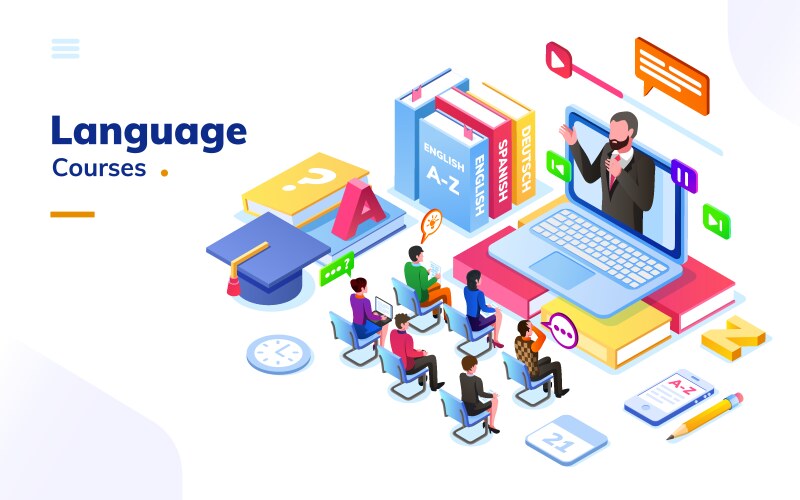 Students learning english language online Vector Image