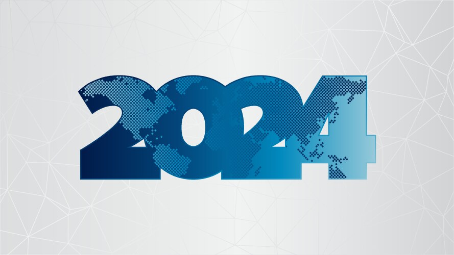 2024 year symbol with world map contour pattern Vector Image