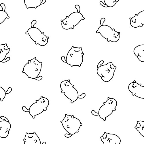 Cute little cat seamless pattern coloring page Vector Image