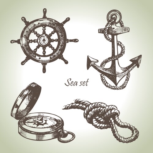 Sea set of nautical design elements Royalty Free Vector