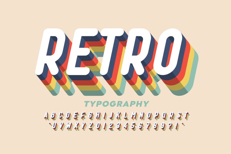 80s retro font disco style alphabet and numbers Vector Image