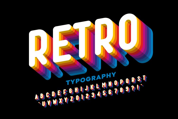 80s retro font disco style alphabet and numbers Vector Image