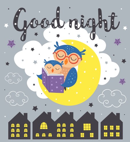 Good night poster with girl sleeping in bed Vector Image