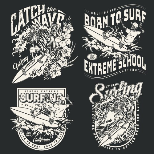 Vintage surf logos monochrome set Royalty Free Vector Image