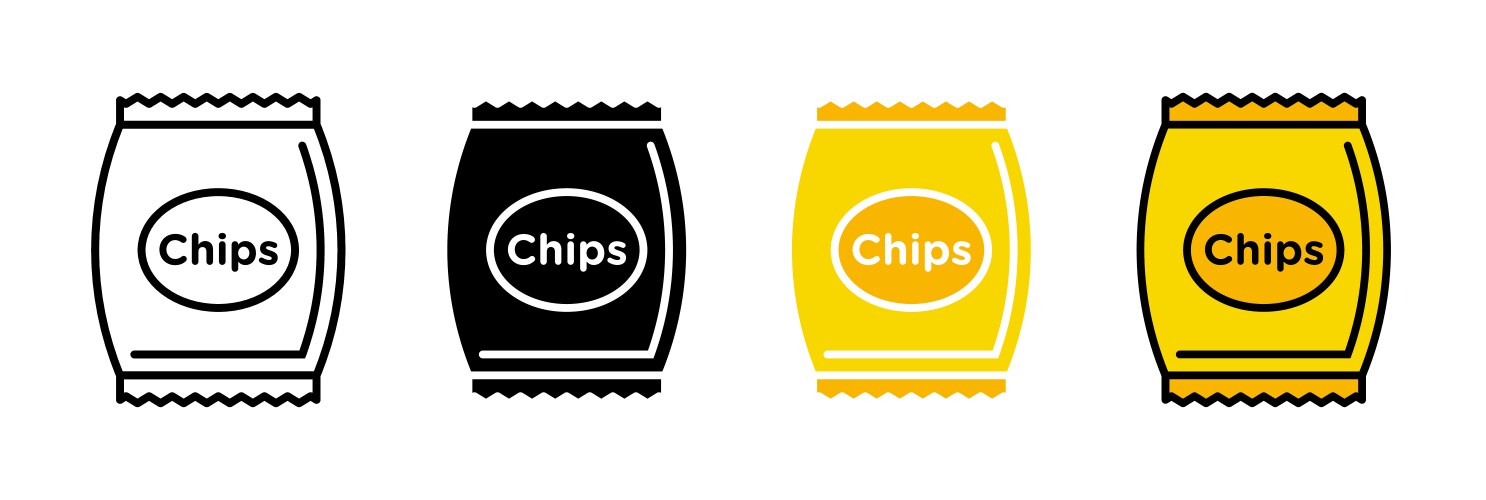 Potato chips icon set crisp bag snack symbol Vector Image