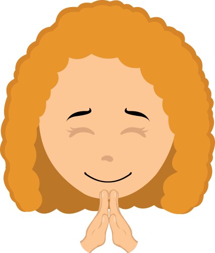 Emoticon woman praying hands Royalty Free Vector Image