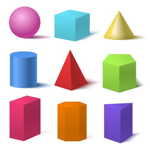 Geometric 3d shapes realistic white basic Vector Image