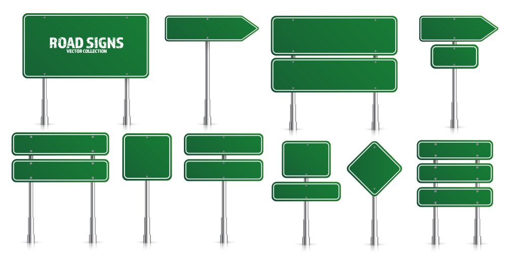 Set green color road signs Royalty Free Vector Image