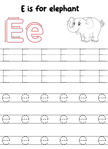 Abc alphabet tracing practice worksheet letter e Vector Image