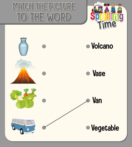 Word to picture matching worksheet for children Vector Image