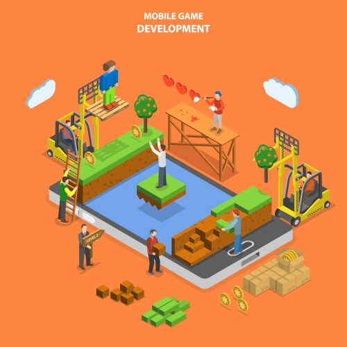 Game Development Isometric Background Royalty Free Vector