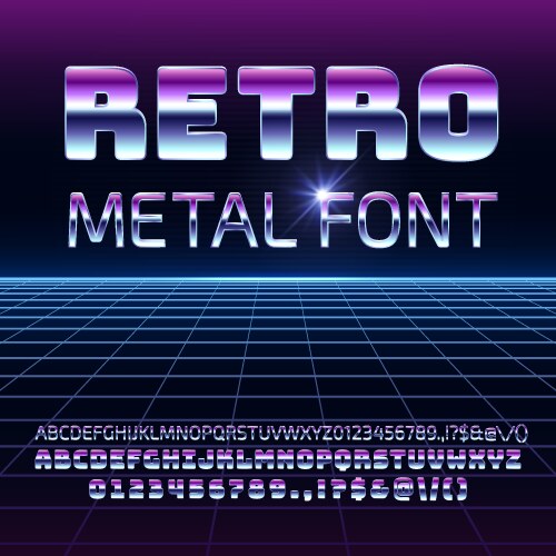 80s retro futuristic font from m to r Royalty Free Vector