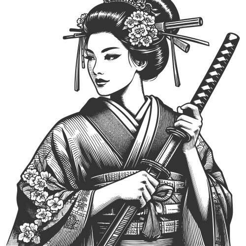 Samurai woman in traditional kimono Royalty Free Vector