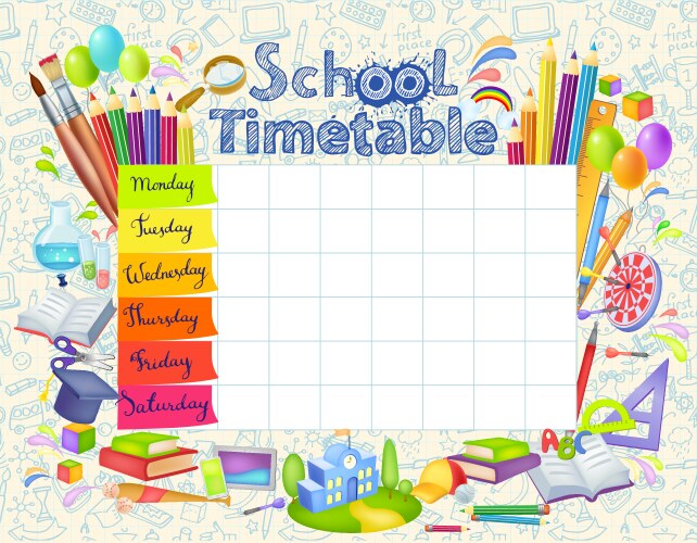 Colorful school timetable weekly schedule Vector Image