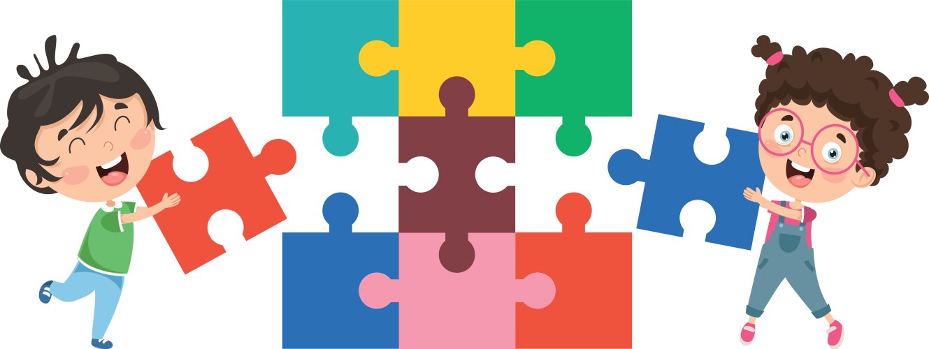 Kids playing puzzle Royalty Free Vector Image - VectorStock