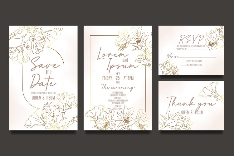 Hand draw wedding invitation template with flowers