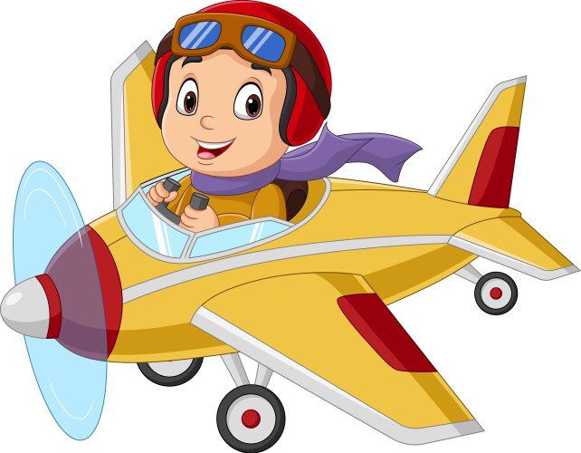 Cartoon little boy operating a plane Royalty Free Vector