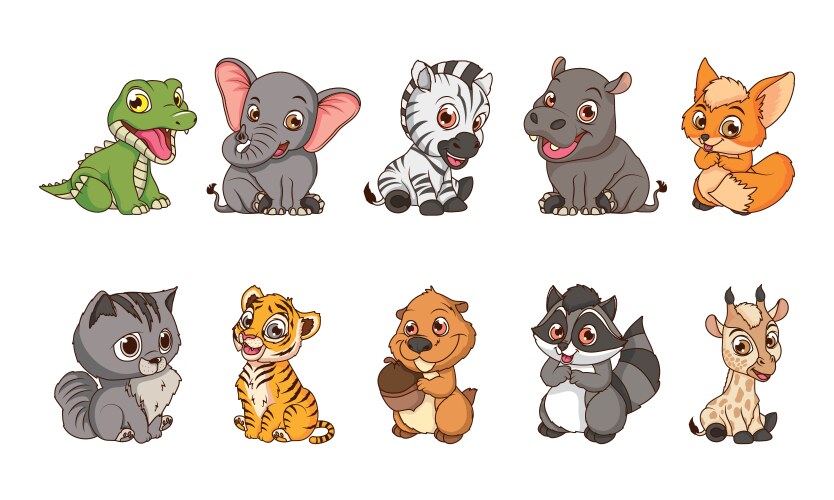 Number twelve and cartoon wild animals group Vector Image