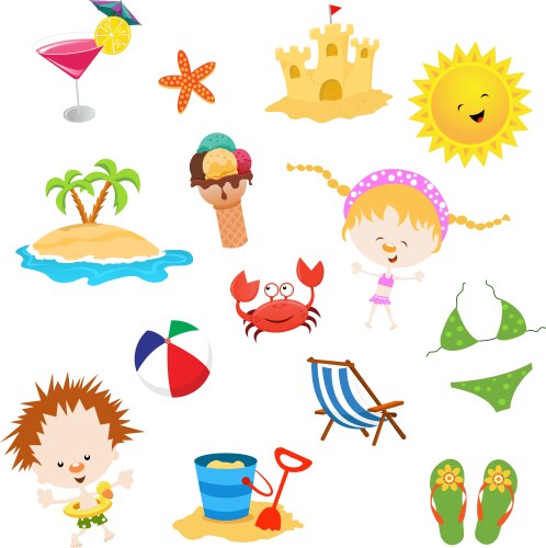 Kids at beach clipart set Royalty Free Vector Image