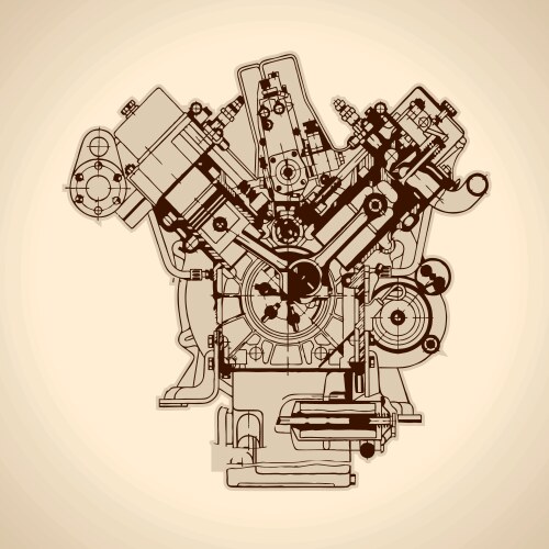 Vintage engine old picture Royalty Free Vector Image