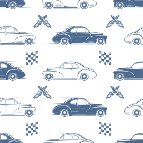 Seamless pattern with hand drawn retro racing cars