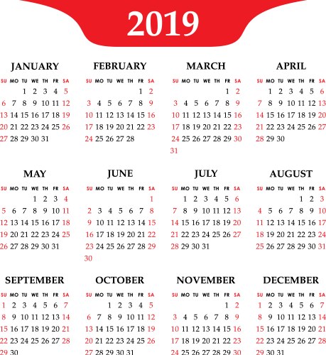 2019 year calendar with cupcake Royalty Free Vector Image