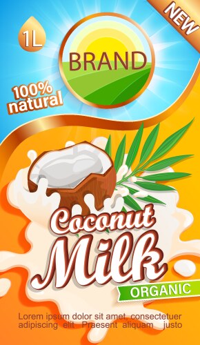 Coconut milk label splash natural and fresh Vector Image