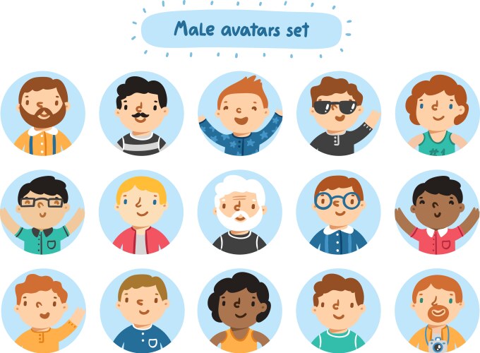 Male avatars set Royalty Free Vector Image - VectorStock