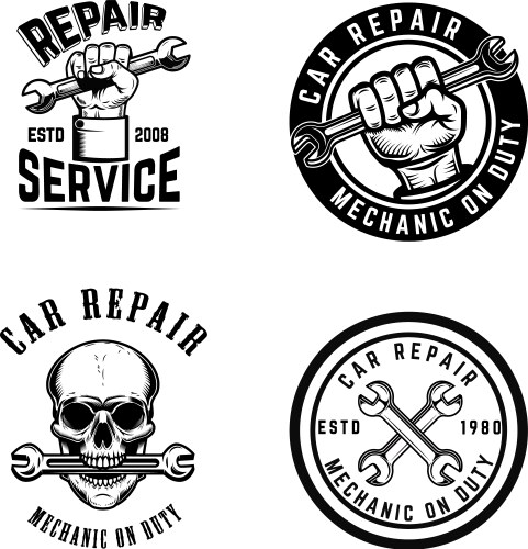 Set of vintage monochrome car repair emblems Vector Image