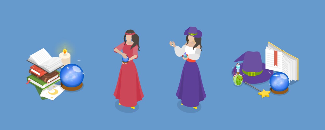 3d isometric flat set of fortune tellers Vector Image