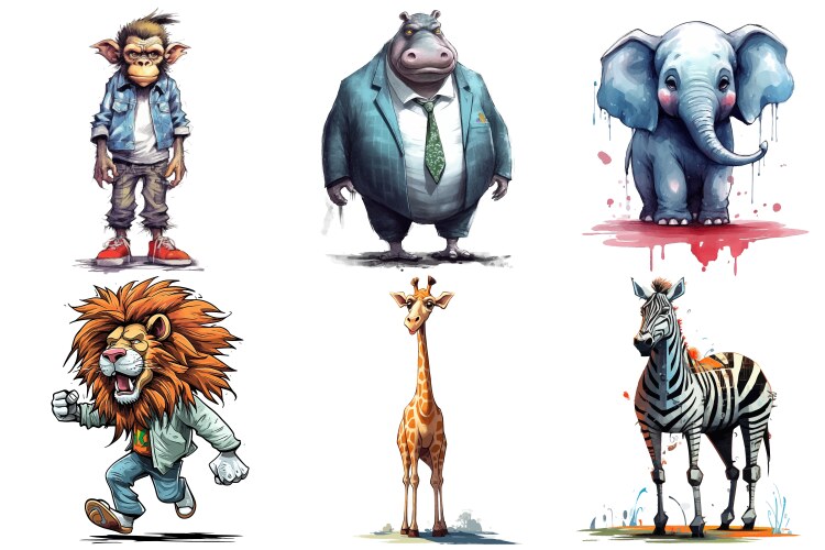 Safari animal set giraffe elephant hippo lion Vector Image