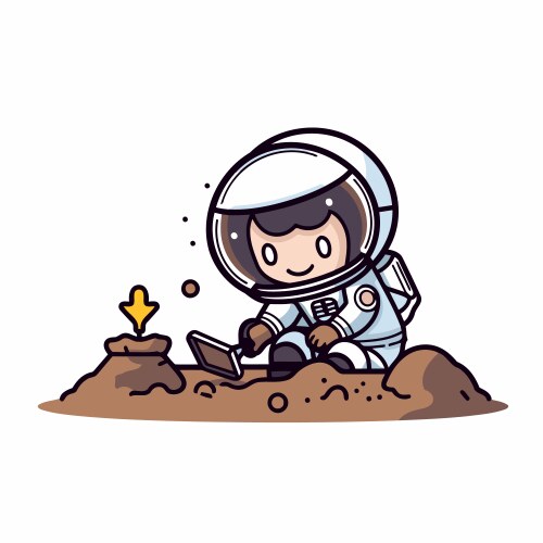 Cartoon astronaut using a tablet computer Vector Image