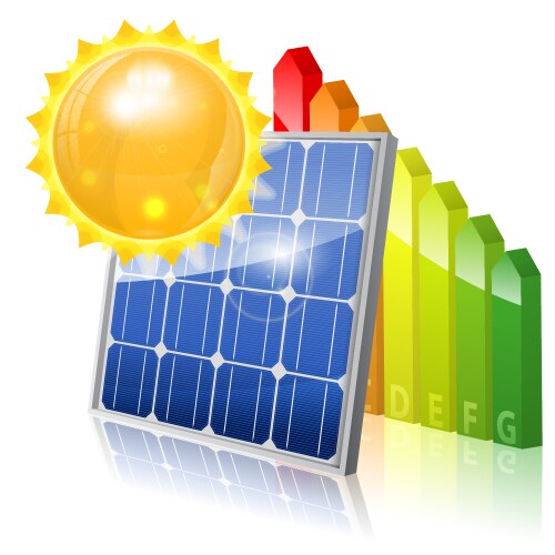 Sun and solar panels eco Royalty Free Vector Image