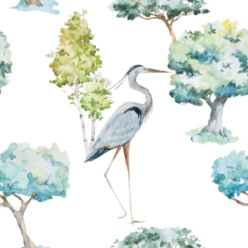 Watercolor heron pattern Royalty Free Vector Image
