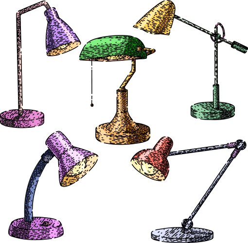 Work desk lamp sketch hand drawn Royalty Free Vector Image