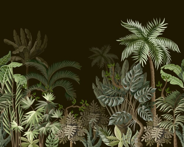 Seamless border with jungle trees and flowers Vector Image
