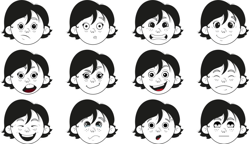 Blue eyes in different emotions Royalty Free Vector Image