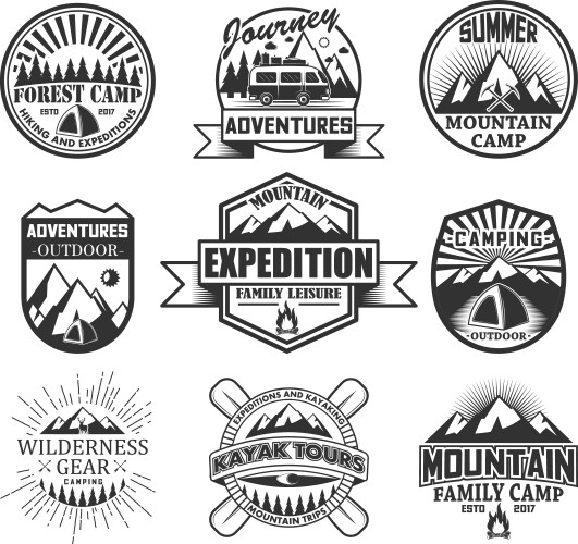 Outdoor camping labels set Royalty Free Vector Image