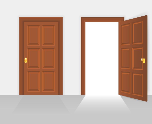 Open and closed door house front Royalty Free Vector Image
